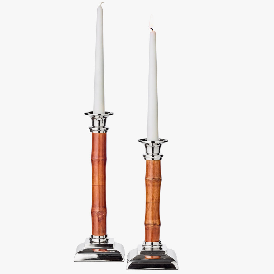Candlesticks, Stainless Steel & Bamboo, Pair | Darby Scott