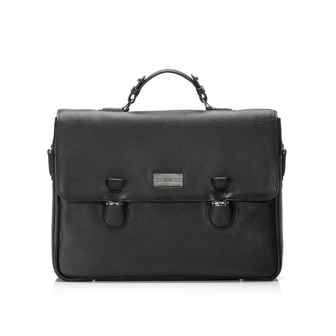 Hudson Tuck-Lock Attache in Black Leather | Darby Scott