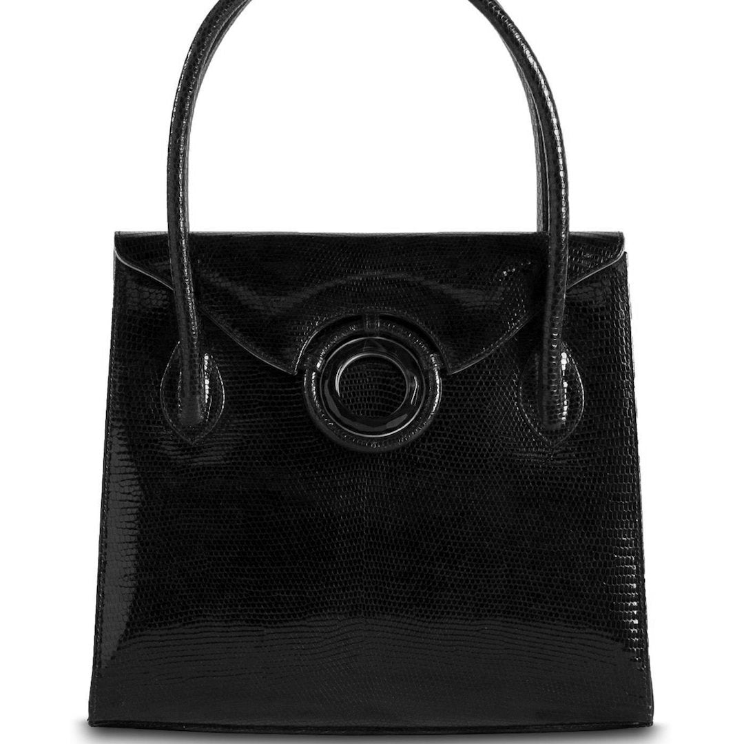 Exotic Lizard Thompson 'O' Tote in Black | Darby Scott